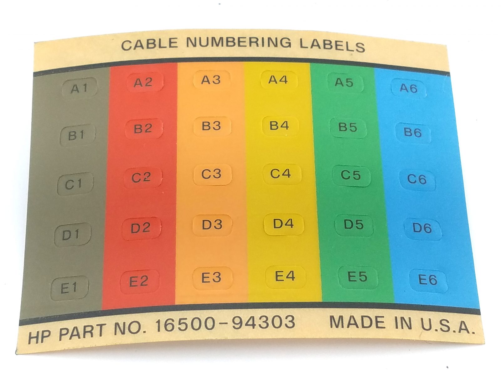 HP Agilent 16500 94303 Cable Numbering Labels Complete 