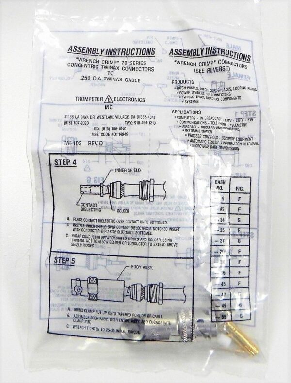 Trompeter 035-0784-1 PL75-9 "Wrench Crimp" 70 Series Concentric Twinax ...