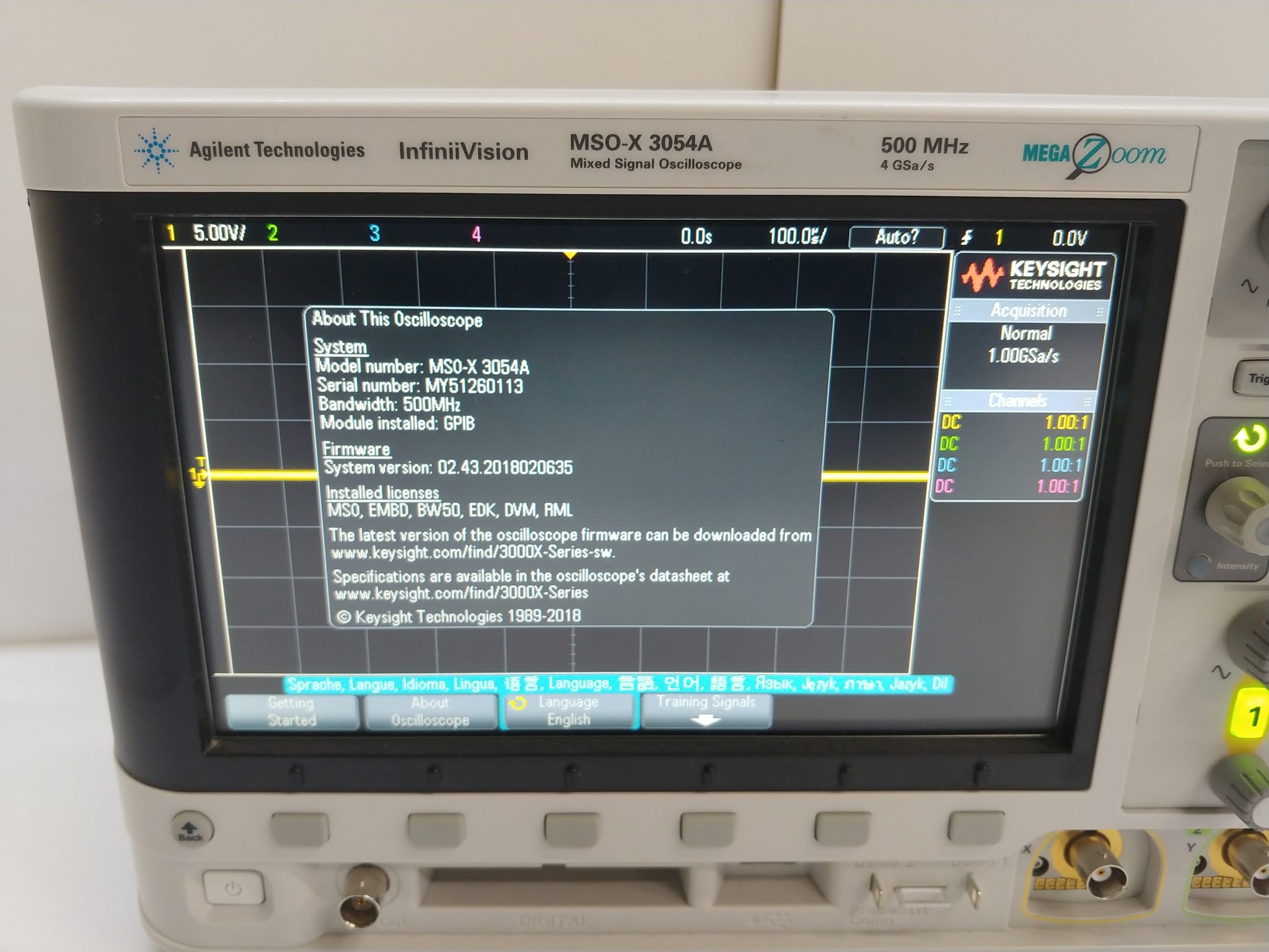 Keysight MSOX3054A Mixed Signal Oscilloscope: 500 MHz, 4 Analog Plus 16 ...
