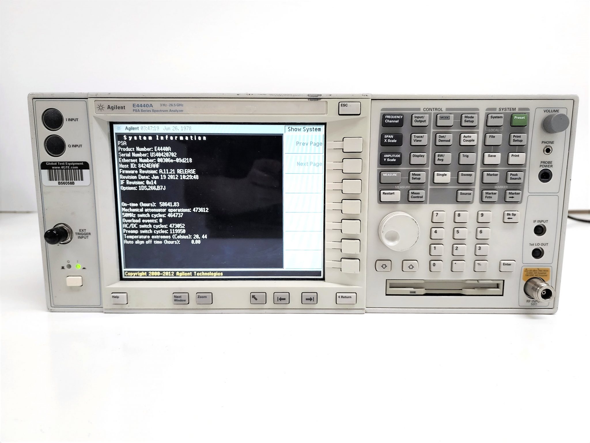 HP/Agilent E4440A PSA Series Spectrum Analyzer, 3 Hz - 26.5 GHz w ...